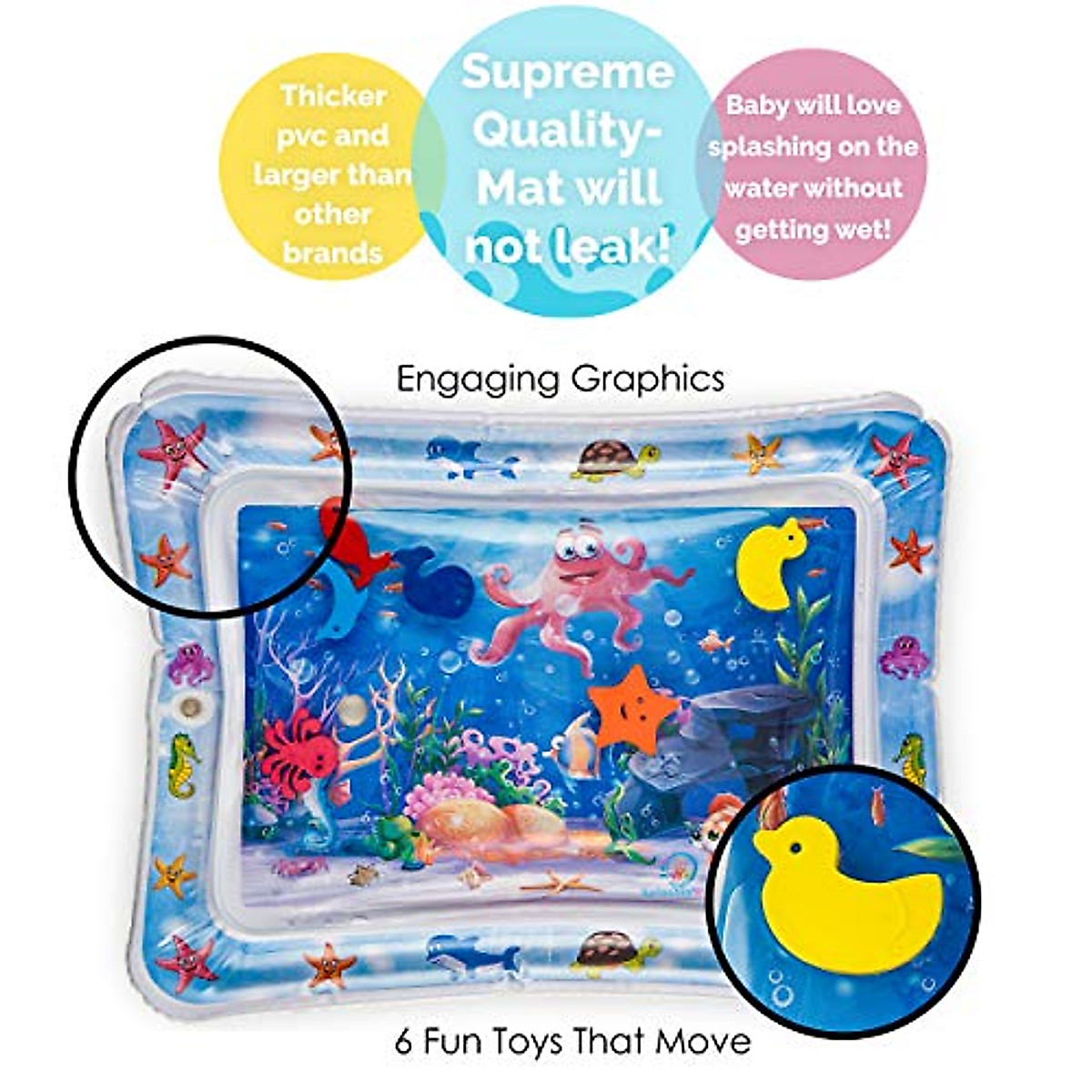Splashin'kids Inflatable Tummy Time Premium Water mat Infants and Toddlers is The Perfect Fun time Play Activity Center Your Baby's Stimulation Growth