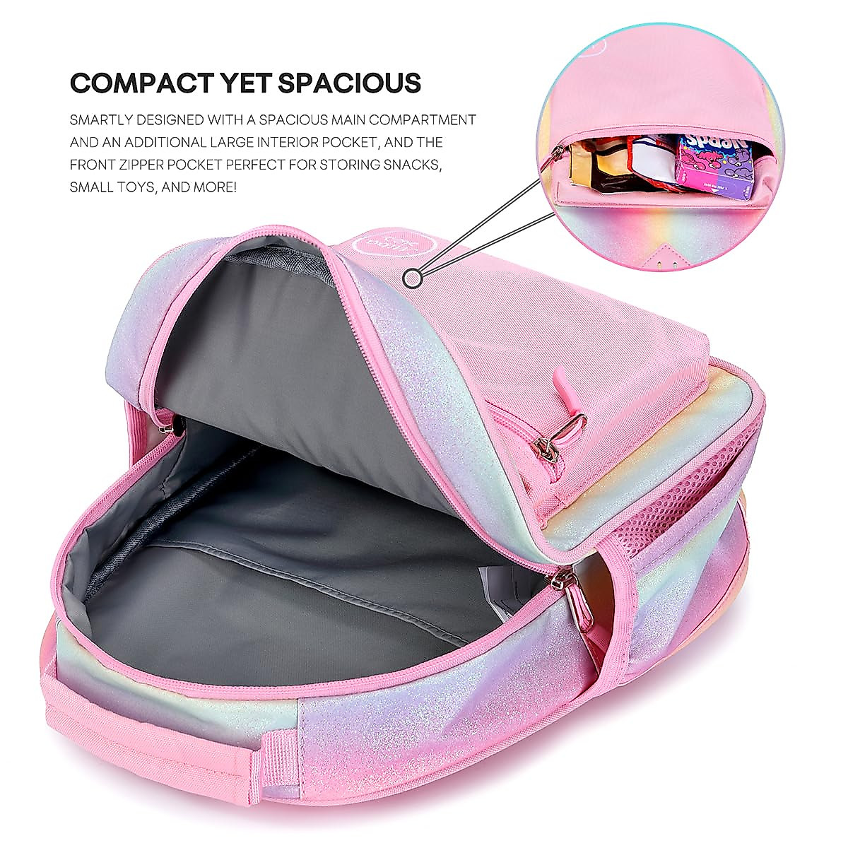 mibasies Toddler Backpack for Girls 2-4, Kindergarten Backpack for Girls, Rainbow Backpack for Preschool Daycare, Mini, Pink Blue Rainbow