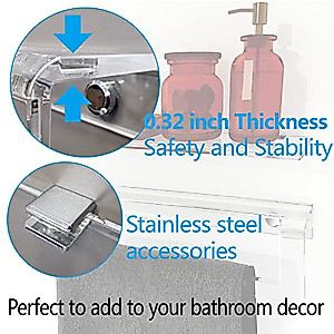 RORKIM Clear Acrylic Towel Racks Bathroom Wall Shelf with Towel Bar Wall Mounted,Thicken Clear Acrylic Bathroom Shelf Space Saving Utility Storage Bathroom Accessories
