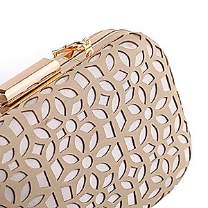 missfiona Womens Hollow Out PU Leather Evening Clutch Grab Bag Formal Occasion Wedding Party Handbag(Nude)