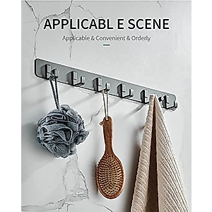 Durable Space Aluminum Metal Perforated and Adhesive Wall Mounted Coat Rack, 21 Inch, 6 Hooks, Heavy Duty Metal Coat Hook Rack Rail Hanger for Entryway, Kitchen, Gym, Wardrobe, Bedroom, Bathroom