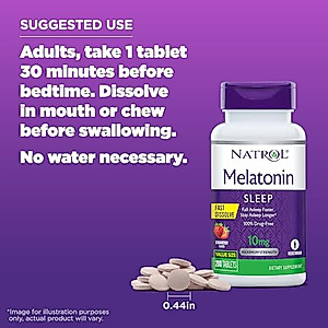 Natrol Melatonin Fast Dissolve Tablets, Help You Fall Asleep Faster, Stay Asleep Longer, Easy to Take, Dissolve in Mouth, Strengthen Immune System, Maximum Strength, Strawberry Flavor, 10mg, 200 Count