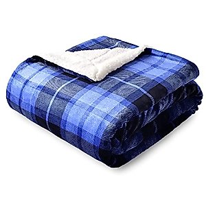 SOCHOW Sherpa Plaid Fleece Throw Blanket, Double-Sided Super Soft Luxurious Bedding Blanket 50 x 60 inches, Blue