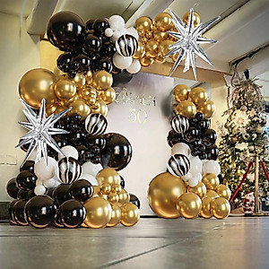 134Pcs Black White And Gold Balloons Arch Luxurious Retirement Metallic Golden Balloon Garland Set Decor Kit For Roaring 20s, New Year's, Birthdays, Graduations & Themed Celebrations