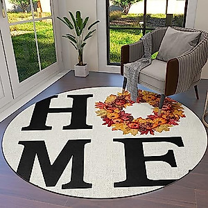 Wood Grain Pumpkin Round Area Rug 3ft,Washable Outdoor Indoor Carpet Runner Rug for Bedroom,Kitchen,Living Room,Office,Area+Rug Small Bath Door Desk Floor Mat Vintage Thanksgiving Fall Leaf Garland