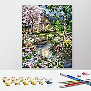 DIY Paint by Numbers Canvas Painting Kit for Kids & Adults, 16" x 20" Drawing Paintwork with 3 Paintbrushes Acrylic Paints - Village in The Night