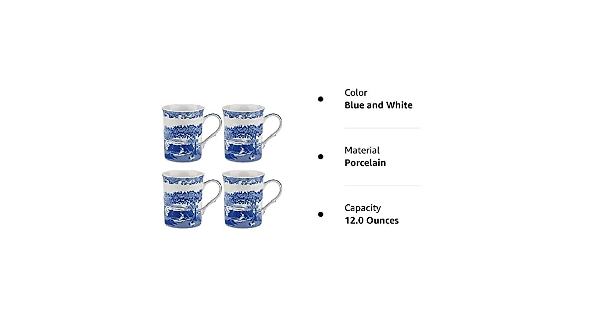Spode Blue Italian Large Mugs Set of 4 - Elegant Porcelain Coffee Cups