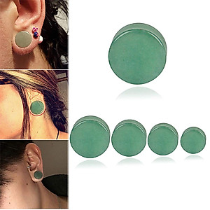 HQLA Green Jade Natural Stone Double Flared Flesh Plugs Tunnels Ear Gauges Stretcher Expander Kit 1 Pair (0g(8mm))