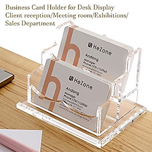 Business Card Holder for Desk 2 Tier 2 Slots, Clear Acrylic Business Card Display Stand, Holds100 Cards-1 Pack (2 Slots-H)