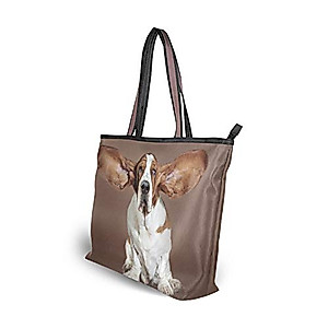 My Daily Women Tote Shoulder Bag Basset Hound Dog Flying Ears Handbag Large