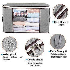 Txtsegose Large Capacity Clothes Storage Bag,Capacity Storage Bins with Clear Window, Closet Organizer with Reinforced Handle, Storage Containers Foldable with Sturdy Zipper, 3 Pack, (Gray).