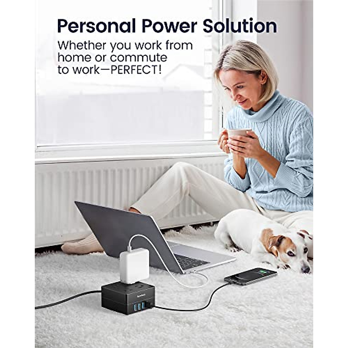 5ft Power Strip, SUPERDANNY Surge Protector 900 Joules, 4-Outlet 4-USB Extension Cord, Overload Switch, Grounded, Mountable, Desktop Charging Station for Home, Office, School, Dorm, Computer, Black