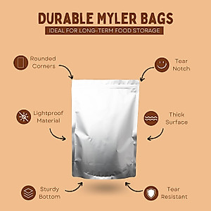 Food Storage Bags – 25 Count 1-Gallon 13mil Aluminum Foil Packaging Mylar Bags – Heat Sealable Bags for Packaging Food, Candy, Sugar, Snacks and Herbs – Smell Proof Stand Up Sealed Bags