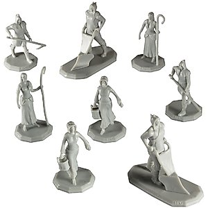 Monster Townsfolk Mini Fantasy Figures - 8pc Paintable Fieldworker Non Player Character NPC Miniatures - 1" Hex-Sized Compatible with DND Dungeons Dragons, Pathfinder, Tabletop Games