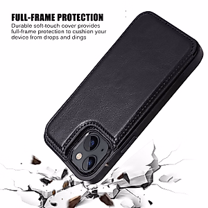 JOYAKI Wallet Case Compatible with iPhone 13,Slim Protective case with Card Holder,PU Leather Kickstand Card Slots Case with a Free Screen Protective Glass for iPhone 13(6.1")-Black