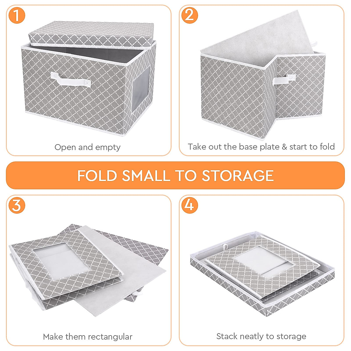 Keaxinty Fabric Storage Bins with Lid, 3 Pack Fabric Collapsible Storage Organizer with Handle,Closet Storage Box with Clear Window for Clothes, Toys, Books, Office (15.7 X 11.8 X 10.2, Grey)