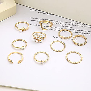 INENIMARTJ Boho Rings for Women Teen Girls,Gold Stacking Rings Set Stackable Knuckle Moon Star Heart Leaf Mid Finger Rings (Moon Star Rings)
