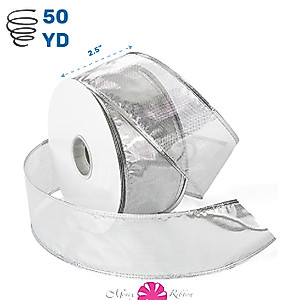 Morex Ribbon 7417.60/50-631 Morex Gleam 2.5" X 50 YD Wired Ribbon for Gift Wrapping, Silver, Flower Bouquet Ribbons for Crafts, Valentines, Baby Showers, Graduation Baskets, and Wedding Decorations