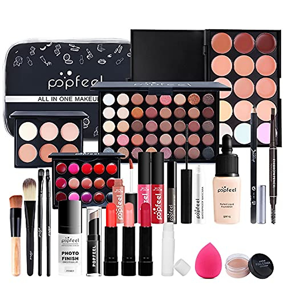 Pure Vie All-in-One Holiday Gift Makeup Set Cosmetic Essential Starter Bundle Include Eyeshadow Palette Lipstick Concealer Blush Mascara Foundation Face Powder - Makeup Kit for Women Full Kit