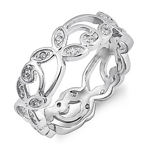 White CZ Stackable Filigree Flower Ring New .925 Sterling Silver Band Size 7