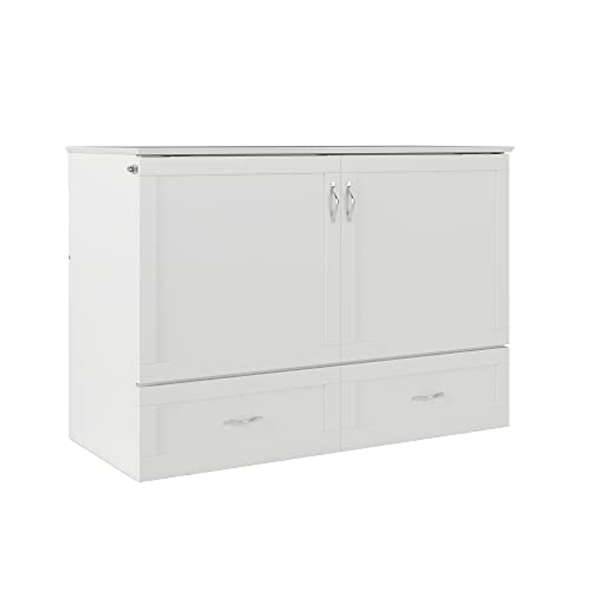 AFI, Hamilton Murphy Bed Chest with 6 inch Memory Foam Folding Mattress, Built-in Charging Station and Storage Drawer, Full, White