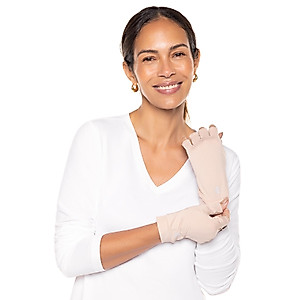 Coolibar UPF 50+ Men's Women's Ouray UV Fingerless Sun Gloves - Sun Protective (Small- Beige)