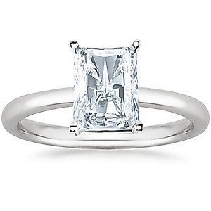 Houston Diamond District 14K White Gold 2 Carat Lab Grown Solitaire Radiant Cut Diamond Engagement Ring (2 Ct,H-I Color VS1-VS2 Clarity),size:8