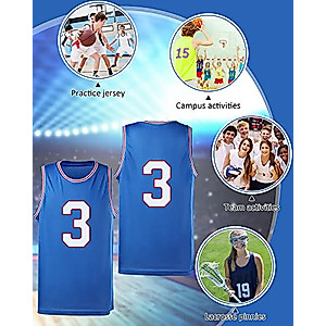 Funtery 12 Pcs Men Basketball Jerseys Mesh Basketball Uniform 2XL Reversible Number Printing Basketball Team Jersey for Men Blue