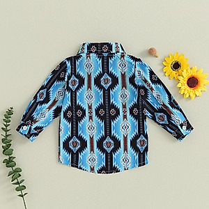 Western Baby Boy Clothes Long Sleeve Cow Print Shirts Button Down Lapel Tops Tees Fall Winter Clothes 6M-4T (Blue, 3-4 Years)