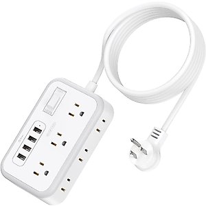 NTONPOWER Power Strip with USB, Flat Plug Power Strip with 4 USB Ports 6 Outlets, 5 Ft White Extension Cord, Overload Protection, Outlet Extender for Travel, Indoor, Home Office, Dorm Room Essentials