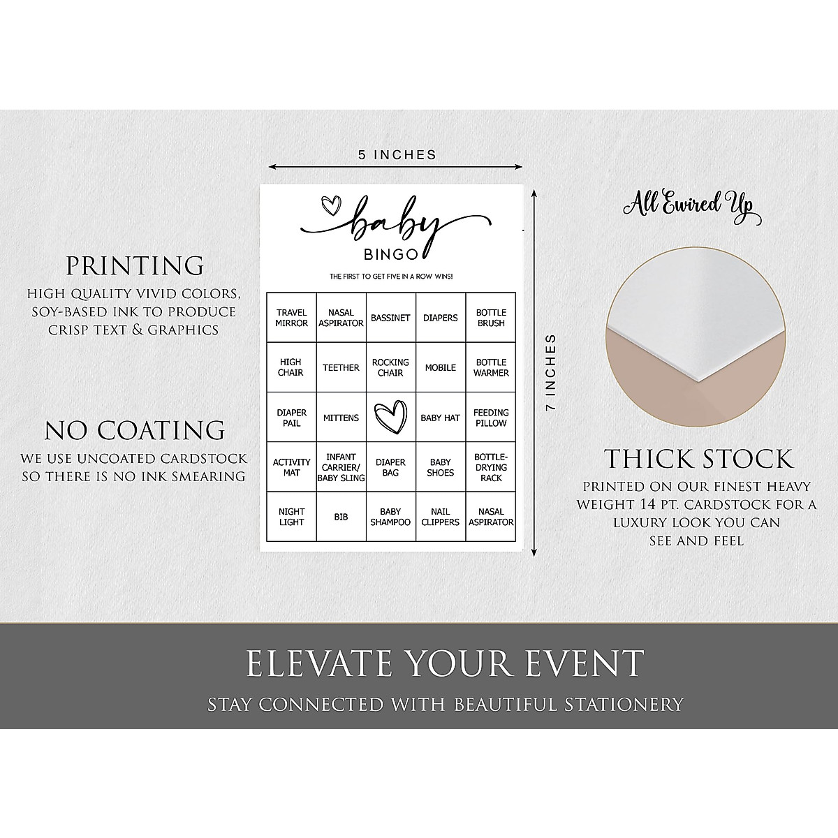 All Ewired Up Baby Bingo Game (50 Unique Cards) Pre-Filled Fun Baby Shower Game Activity, Preforated Calling Cards, Gender Neutral Boy or Girl, Minimalist