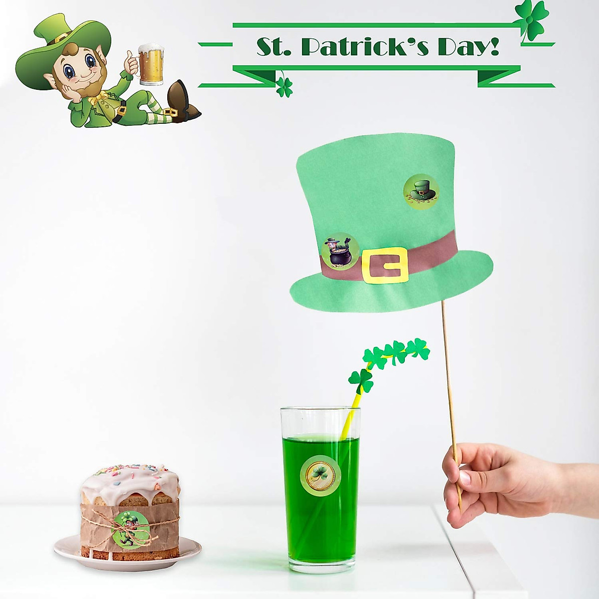 St. Patrick's Day Stickers Roll Irish Shamrock Decals Teacher Reward Stickers Lucky Leprechaun Stickers for Envelope Seals Gift Box