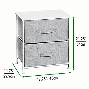 mDesign Small Storage Dresser End/Side Table Night Stand with 2 Removable Fabric Drawers - Organizer for Bedroom, Living Room, Closet - Hold Clothes, Linens, Accessories, Lido Collection, Gray/White