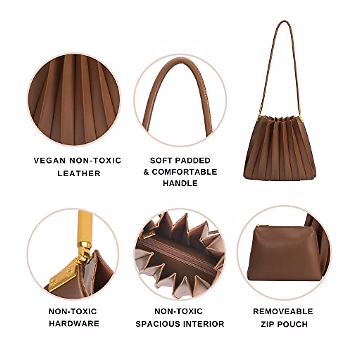 Melie Bianco Carrie Bag - Luxury Faux Leather Shoulder Bag - Vegan Purse with Matching Pouch - 100% Cruelty-Free Fabric - Bone