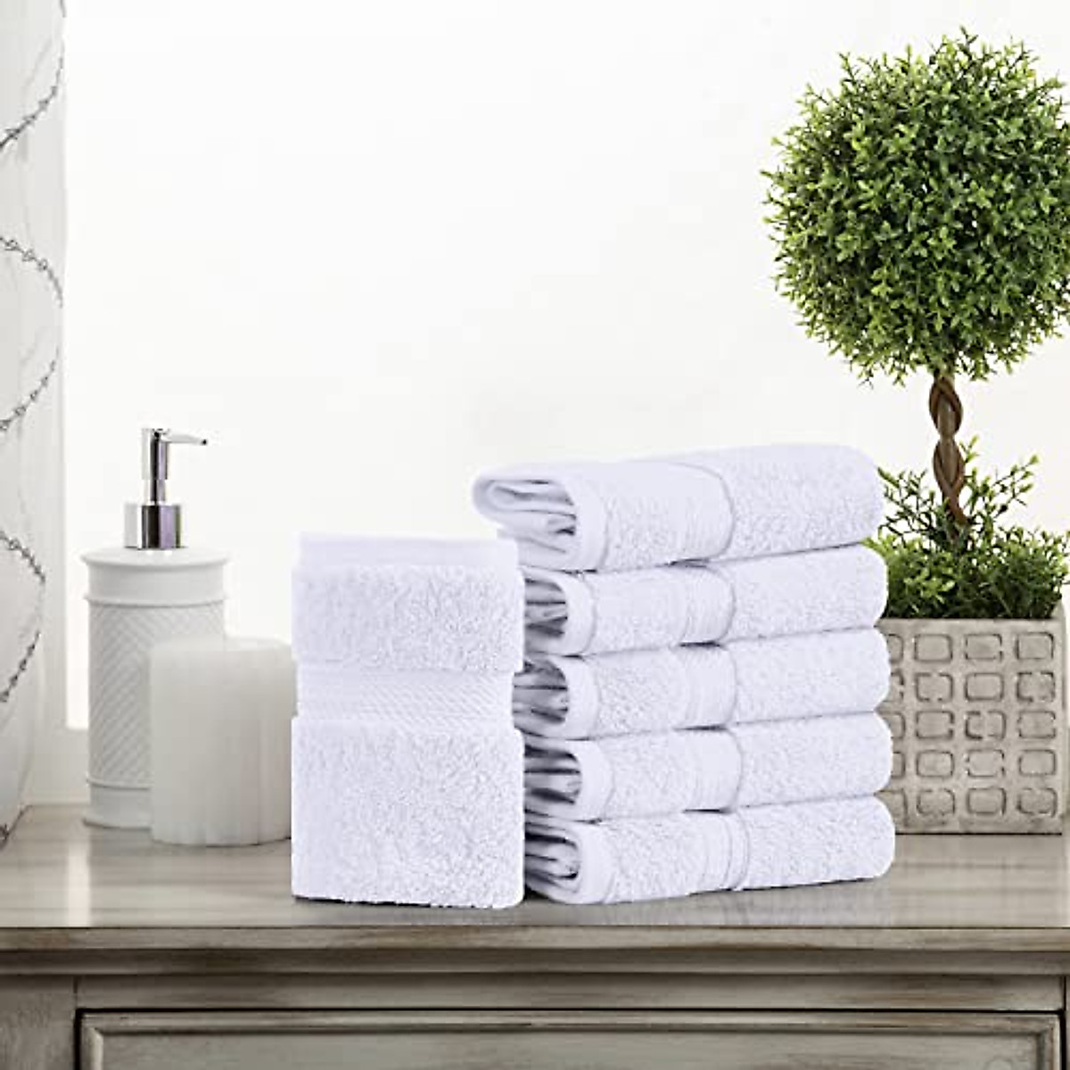 Superior Egyptian Cotton Pile Face Towel/Washcloth Set of 6, Ultra Soft Luxury Towels, Thick Plush Essentials, Absorbent Heavyweight, Guest Bath, Hotel, Spa, Home Bathroom, Shower Basics, White