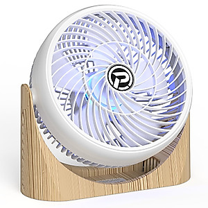 KITWLEMEN Table Fan with Remote, 3 Speeds Powerful Portable Desk Fan with RGB Light & Timers, 360° Rotate, Quiet Operation for Bedroom Office Home