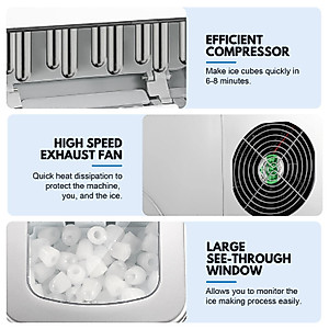 OKADA Countertop Portable Ice Maker Machine - 9 Ice Cubes Ready in 6 Mins - Makes 26 lbs Ice in 24 hrs - Electric Ice Making Machine with Removable Basket and Ice Scoop (Sliver)