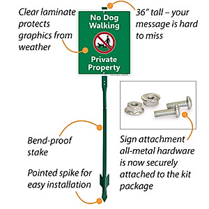 SmartSign 12 x 10 inch “No Dog Walking - Private Property” LawnBoss Yard Sign with 3 foot Stake, 40 mil Laminated Rustproof Aluminum, Multicolor, Set of 1, Made in USA
