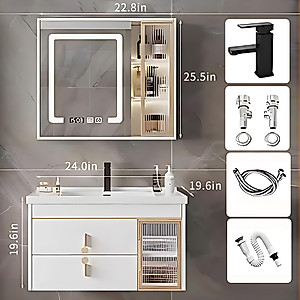 ZGNBSD Floating Bathroom Vanity with Sink - Modern Bathroom Vanity Contains Smart LED Defog Mirror | Solid Wood Freestanding Bathroom Vanity (White, 24'')