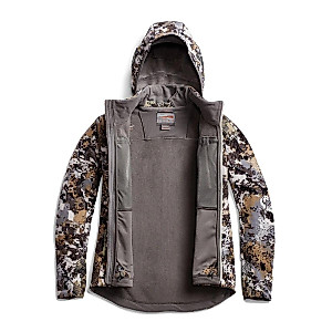 SITKA Men's Standard Stratus Windstopper Water Repellent Ultra-Quiet Fleece Hunting Jacket with Removable Hood, Elevated II, X-Large