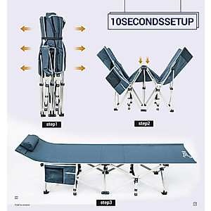 Nice C Camping Cots, Camping Cots with Mattress, for Adults, Folding Cot, with Pillow, Carry Bag & Storage Pocket, Extra Wide Sturdy, Holds Up to 500 Lbs (1, Grey)