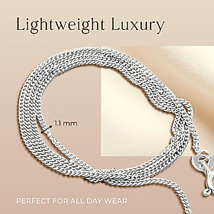 Aeon Jewellery 925 Sterling Silver Necklace - 1mm Diamond Cut Curb Chain Necklace | 16" Chain | For Layered Looks, Gifts or Pendant Replacements | Polishing Cloth & Pouch Bag Included
