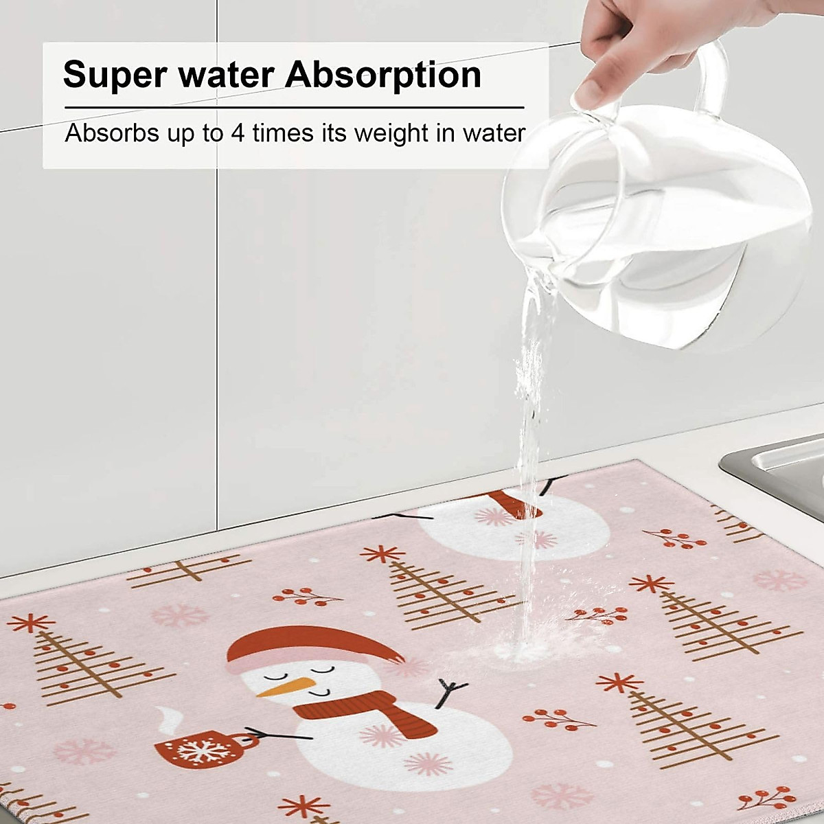 Microfiber Dish Drying Mat For Kitchen Counter 18'' X 24'' Santa Claus Print Absorbent Dish Draining Mat Medium