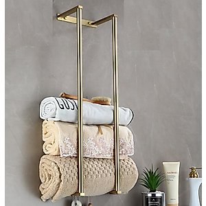 Bathroom Towel Rack for Rolled Towels, Wall Mounted Towel Storage Rack for Bathroom Organization, Stainless Steel Towel Storage Holder Can Holds Up to 6 Large Bath Towels (Gold)