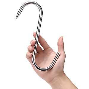 8 Inch Meat Hooks 5PCS, Butcher Hooks Stainless Steel (10MM Diameter), Meat Processing Hooks, S-Shaped Hook for Hanging Bacon, Hunting Smoking Ribs, Drying, Grillling BBQ For Kitchen, Slaughterhouse