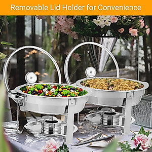 ROVSUN 5 Qt 2Pack Chafing Dish Buffet Set, NSF Stainless Steel Round Chafers for Catering, Buffet Servers and Warmers Set with Glass Lid & Lid Holder, Thick Stand Frame for Wedding Party Banquet Event