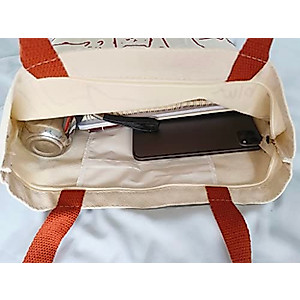 Komociya Cute Cat Canvas Tote Bag Aesthetic with Zipper for Women, Reusable Canvas Tote Bag for Grocery Shopping