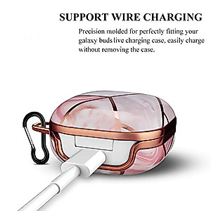 Troniker Stylish Case for Galaxy Buds 2 Pro (2022)/Galaxy Buds 2 (2021)/Galaxy Buds Pro (2021)/Galaxy Buds Live (2020) for Women Girl Full Protective Hardshell Case (Pink Gold Marble)