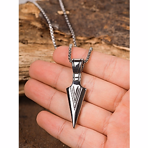 HAQUIL Arrowhead Necklace, Silver Plated Stainless Steel Arrowhead Pendant, Box Chain, Jewelry Gift for Men