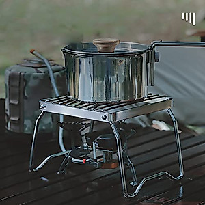 Outdoor Camping Portable Folding Burner Stove Stand Bracket, Folding Campfire Grill, Stainless Steel Cooking Grate with Adjustable Legs, BBQ Grill Holder for Camping Hiking Backpacking Striped